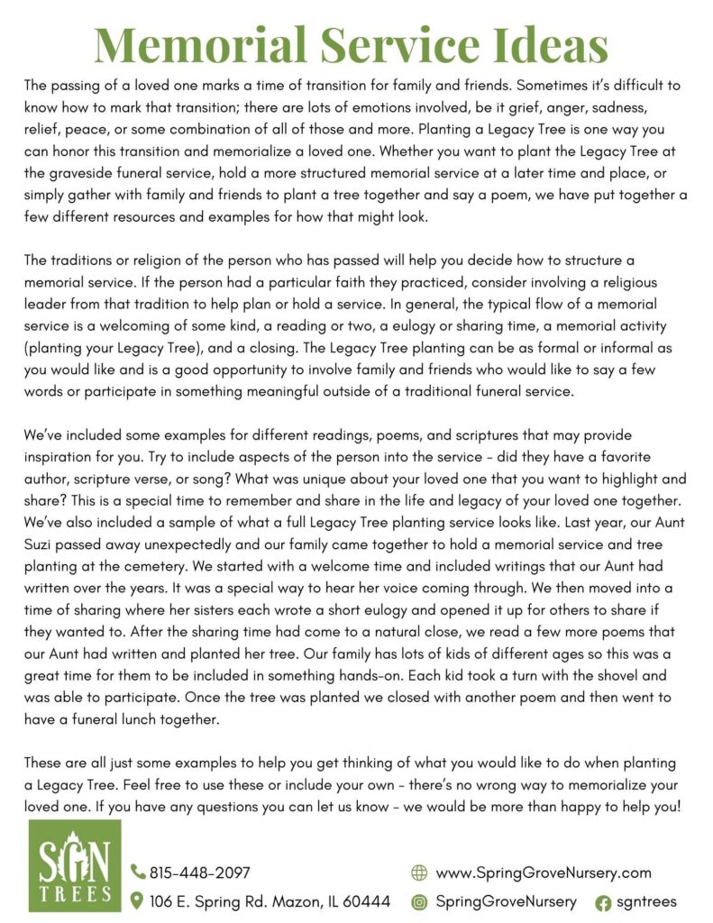 Legacy Tree™ Memorial Service Ideas - Spring Grove Nursery